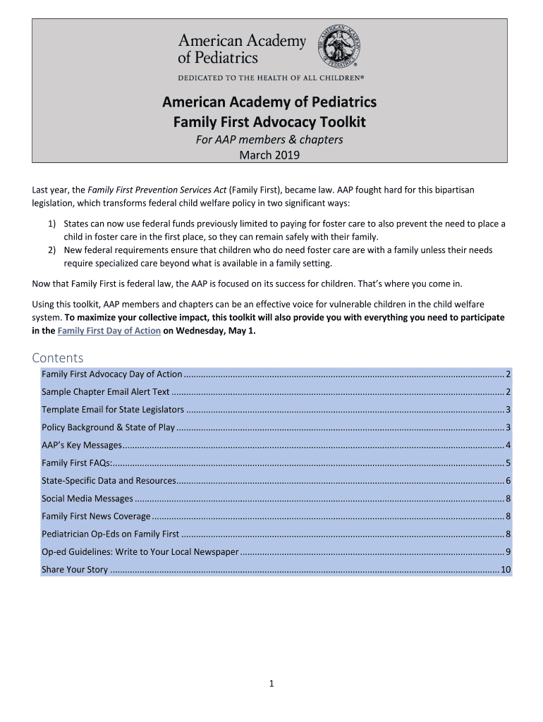 Fillable Online AAP Statement Supporting the Family First Prevention ...