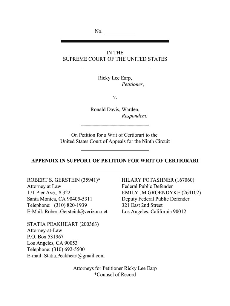 Fillable Online Ricky Lee Earp, Petitioner, v. Ronald Davi - Supreme ...