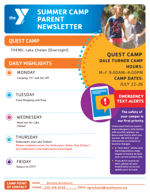 Fillable Online SUMMER CAMP PARENT NEWSLETTER - ykids.seattleymca.org ...