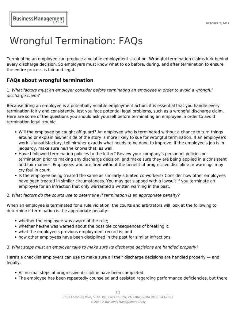 Wrongful Termination Claims - Employment Law - FindLaw: Fill out & sign ...