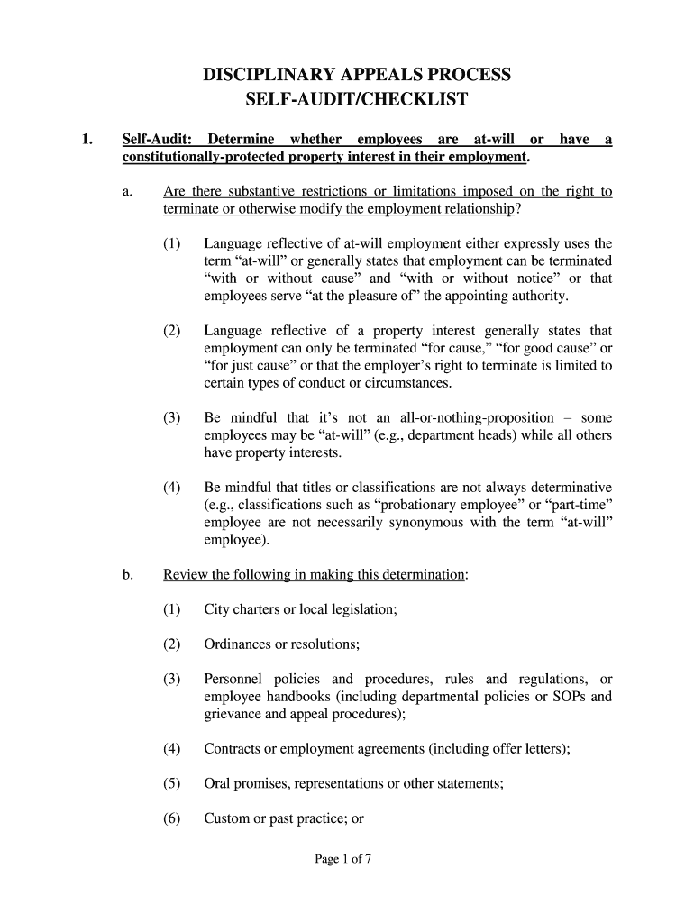 Fillable Online DISCIPLINARY APPEALS PROCESS SELF-AUDIT/CHECKLIST Fax ...