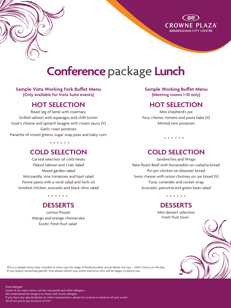 Fillable Online Sample conference lunch menu Fax Email Print - pdfFiller