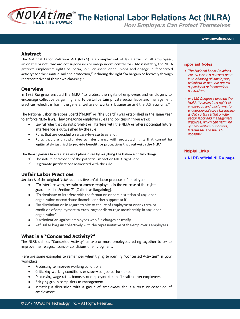 Fillable Online National Labor Relations Act (NLRA) - Employment Law ...