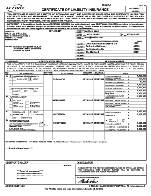 Fillable Online certificate of liability insurance - Municipal ...