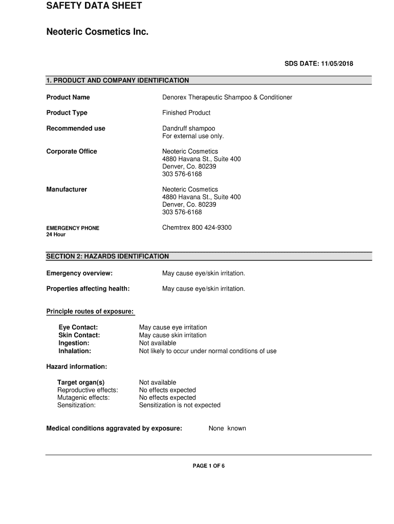 Fillable Online Denorex Therapeutic Shampoo - Neoteric Cosmetics Fax ...
