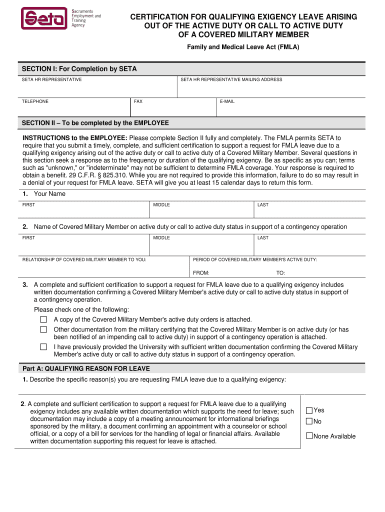 Fillable Online Fact Sheet #28M(c): Qualifying Exigency Leave under the ...