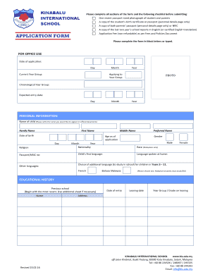 Fillable Online Fillable Online kis edu APPLICATION FORM - Kinabalu ...