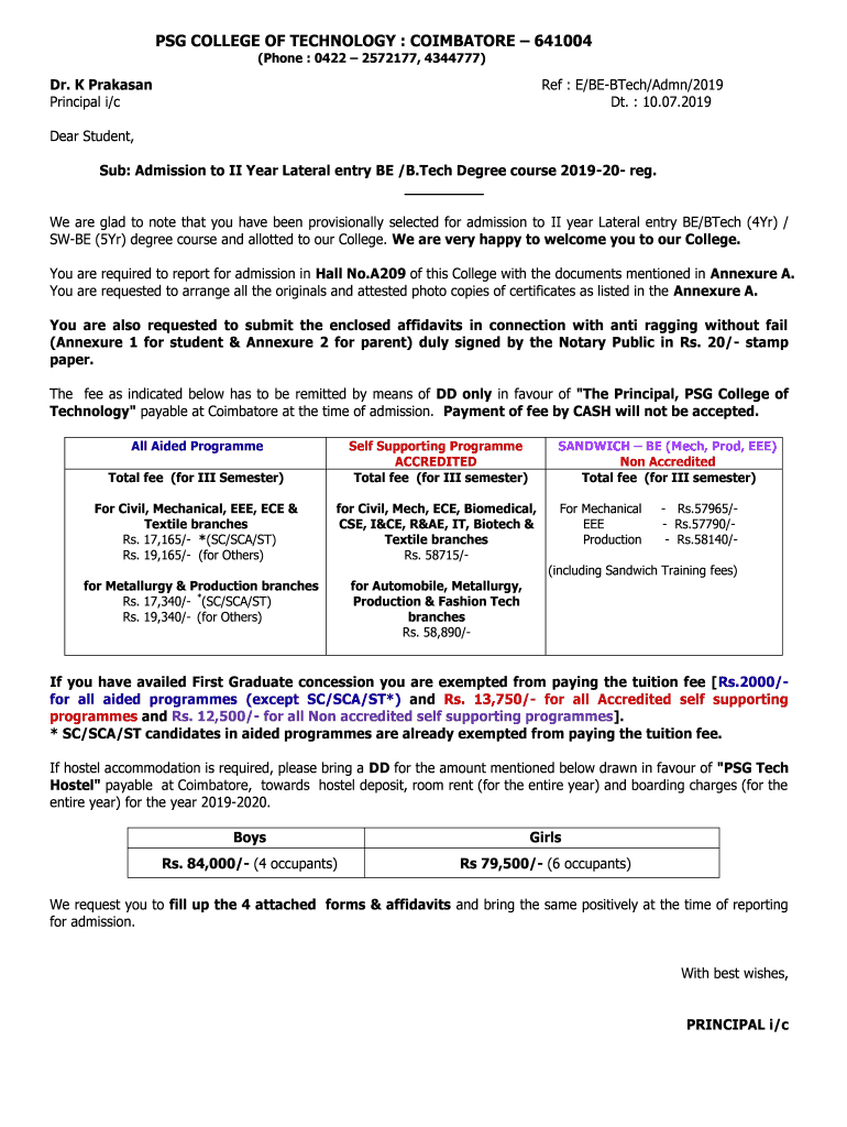 COIMBATORE641004 - PSG COLLEGE OF TECHNOLOGY - Fill and Sign Printable ...