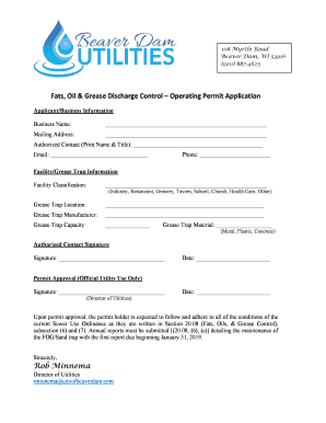 Fillable Online Fats, Oil & Grease Discharge Control Operating Permit ...
