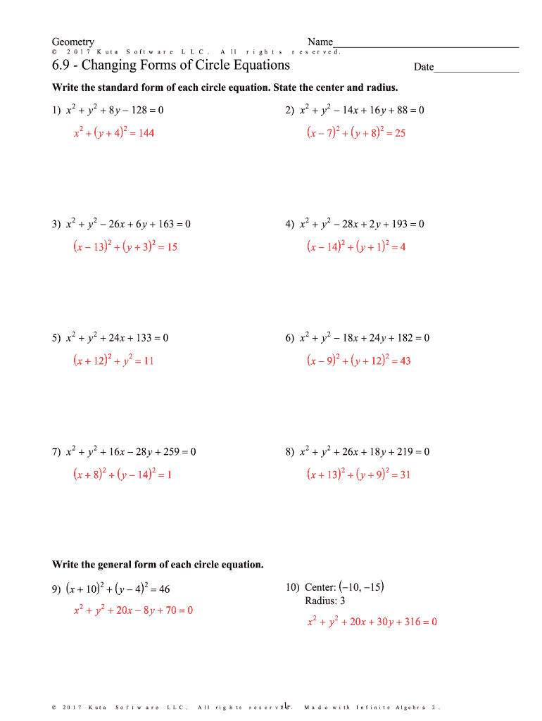 Fillable Online Equation of a circle in standard form, Formula ...