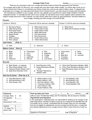 Fillable Online Corsage Order Form Flowers Leaf Colors - Robert Anthony ...