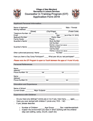 Fillable Online (CIT) Application Form 2019 - Village of New Maryland ...