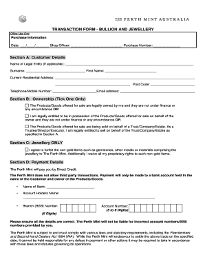 Fillable Online TRANSACTION FORM - BULLION AND JEWELLERY Section ...