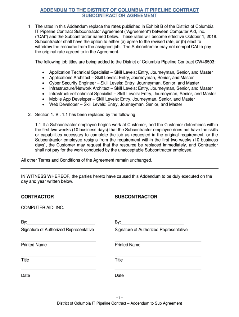 Fillable Online ADDENDUM TO THE DISTRICT OF COLUMBIA IT PIPELINE ...