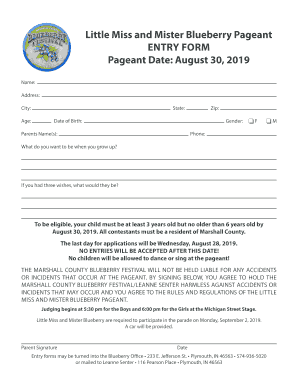 Fillable Online Little Miss and Mister Blueberry Pageant ENTRY FORM ...