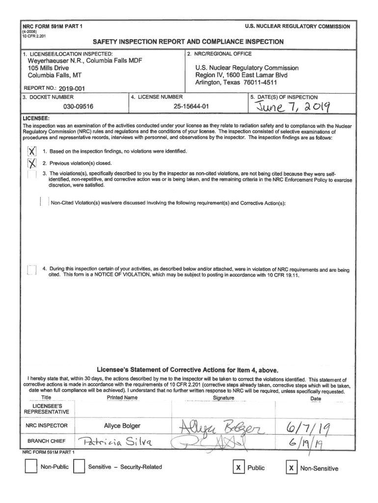 Fillable Online Weyerhaeuser N.R., Columbia Falls MDF - NRC Inspection ...