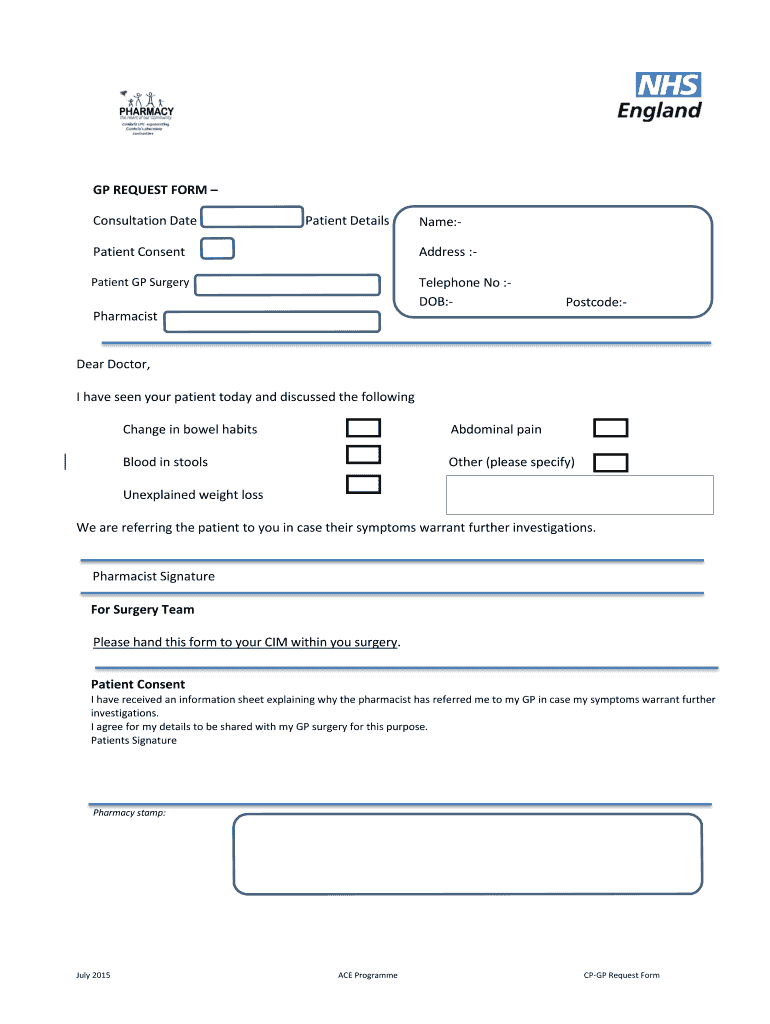 Fillable Online GP REQUEST FORM - Cancer Research UK Fax Email Print ...