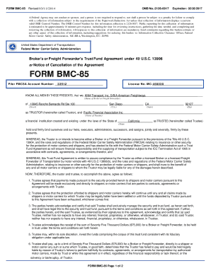 Fillable Online FMCSA Form BMC-85 - Federal Motor Carrier Safety ...
