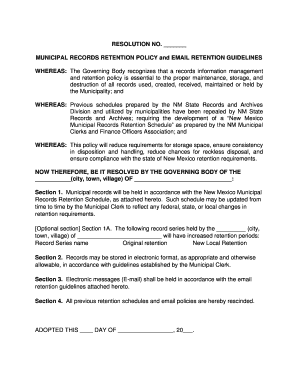 Fillable Online Sample Records Retention Schedule Resolution - New ...