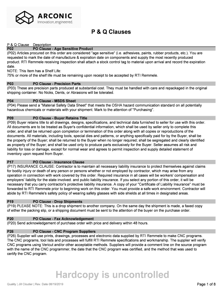 Fillable Online Fillable Online Purchase Quality Clauses PDF - RTI Fax Email ... Fax Email Print ...