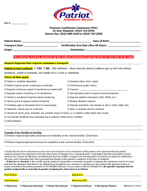 Fillable Online Physician Certification Statement for Ambulance ...