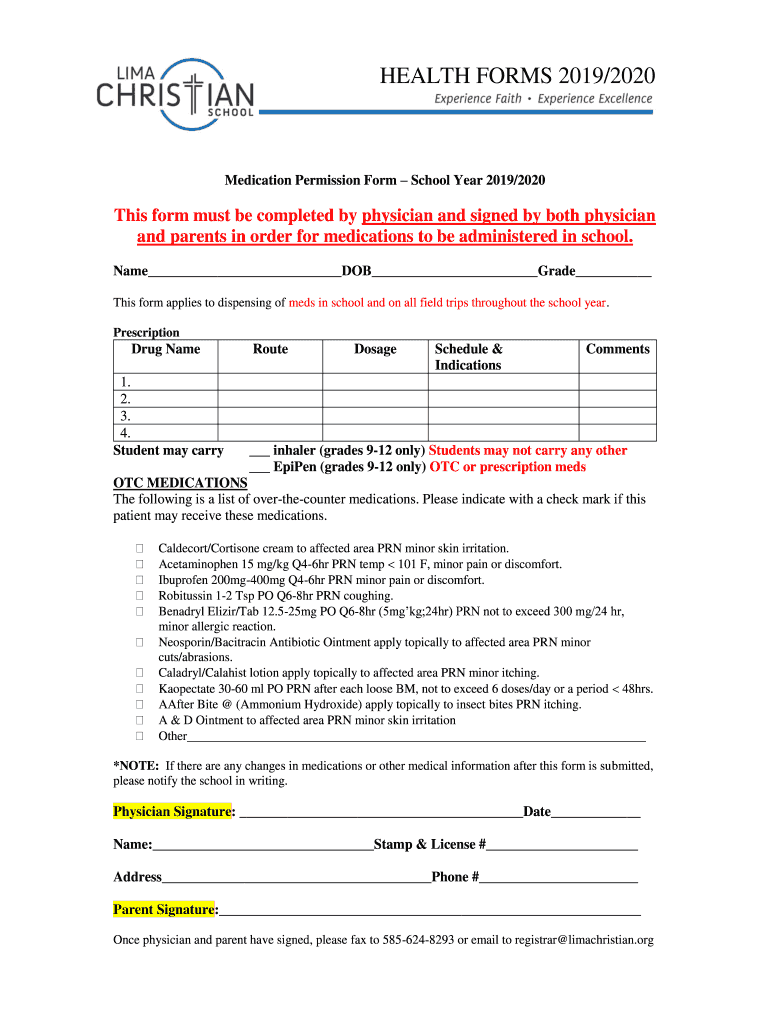 Fillable Online medication permission form physician authorization Fax ...
