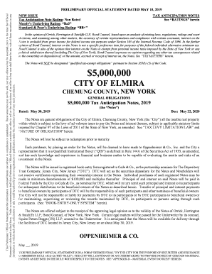 Fillable Online PRELIMINARY OFFICIAL STATEMENT DATED MAY 10, 2019 Fax ...