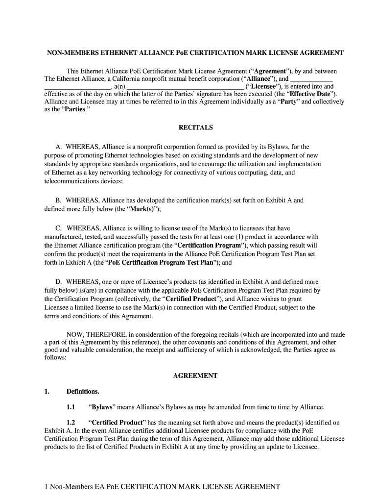 Fillable Online 1 Non-Members EA PoE CERTIFICATION MARK LICENSE ... Fax ...