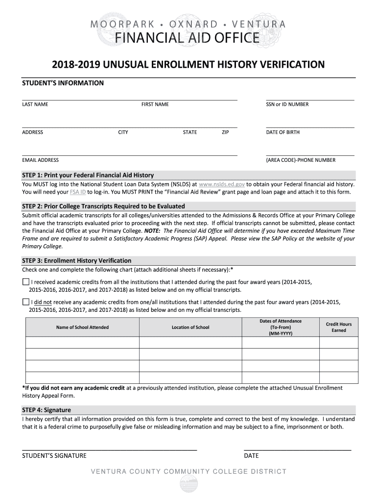 Fillable Online Unusual Enrollment History Student Form 2019-2020 Fax Email Print - pdfFiller