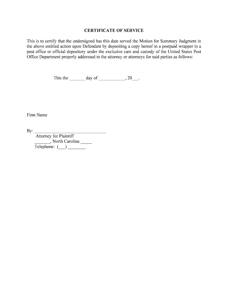 Fillable Online CERTIFICATE OF SERVICE This is to certify that the ...