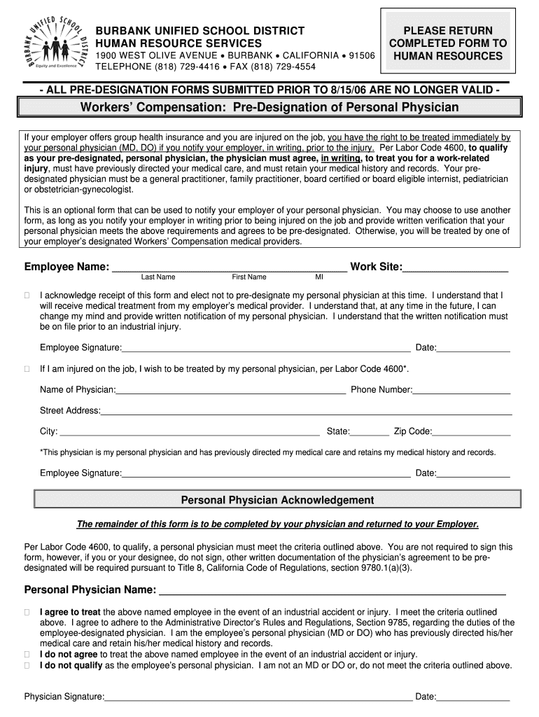 Fillable Online Human Resources / Home - Burbank Unified School District Fax Email Print - pdfFiller
