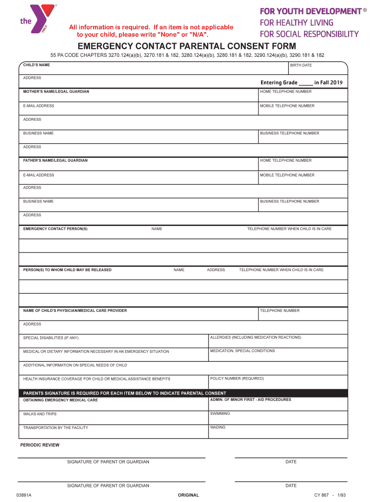 Fillable Online emergency contact parental consent of rm - Beaver County ... Fax Email Print ...