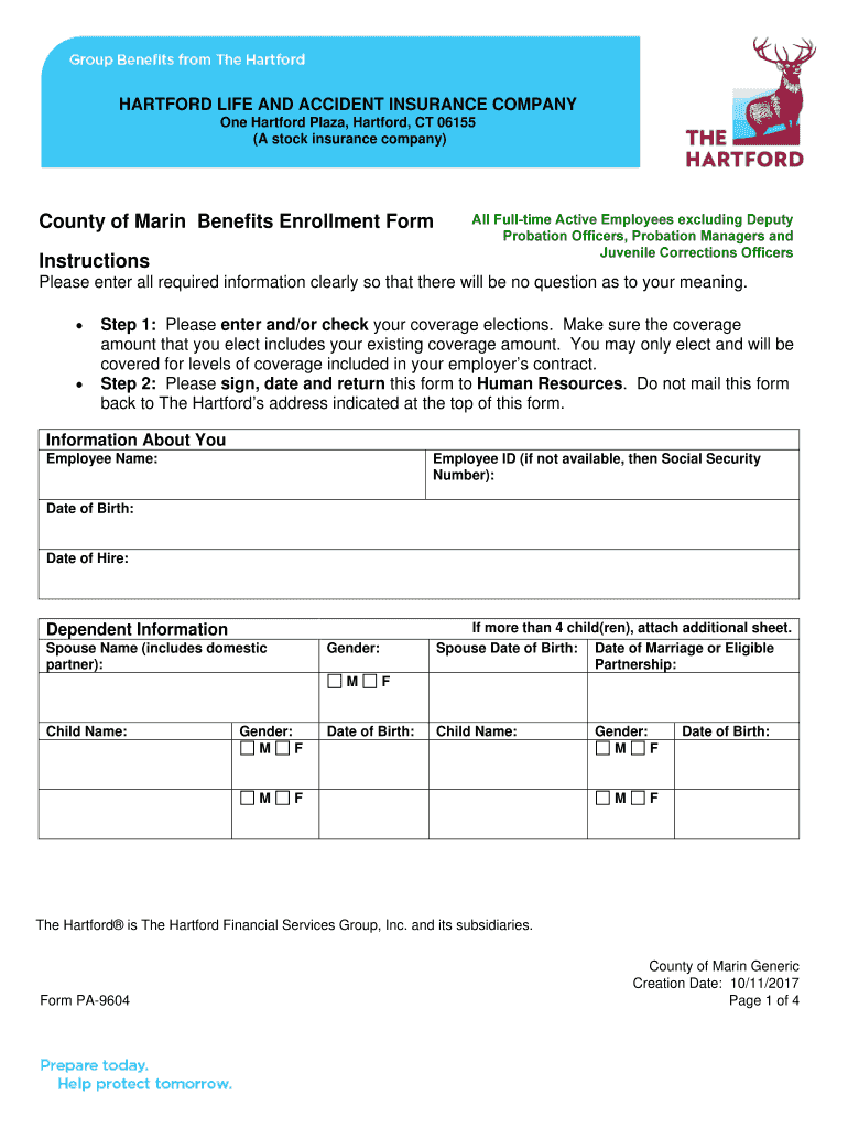 Fillable Online County of Marin Benefits Enrollment Form Instructions ...
