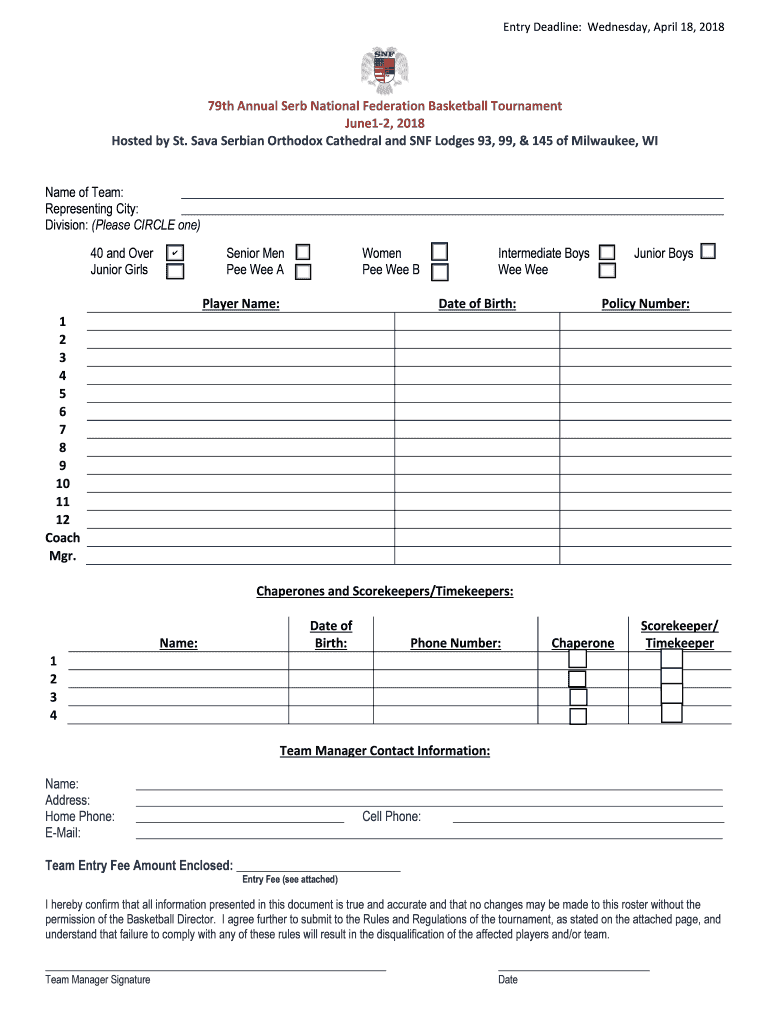 Fillable Online 2018 Basketball Entry Form and Rules - Final.docx Fax ...