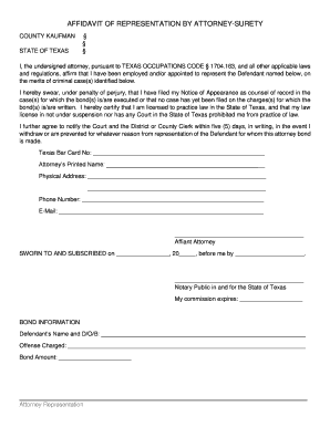 Fillable Online affidavit of representation by attorney-surety - City ...