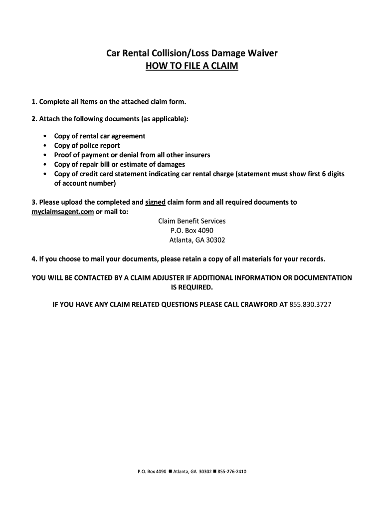 Fillable Online Loss/Collision Damage Waiver Fillable - Reimbursement ...