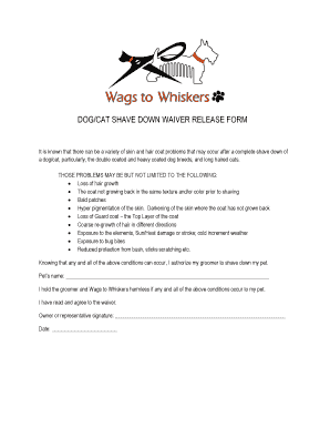 Fillable Online dog/cat shave down waiver release form - Wags to ...