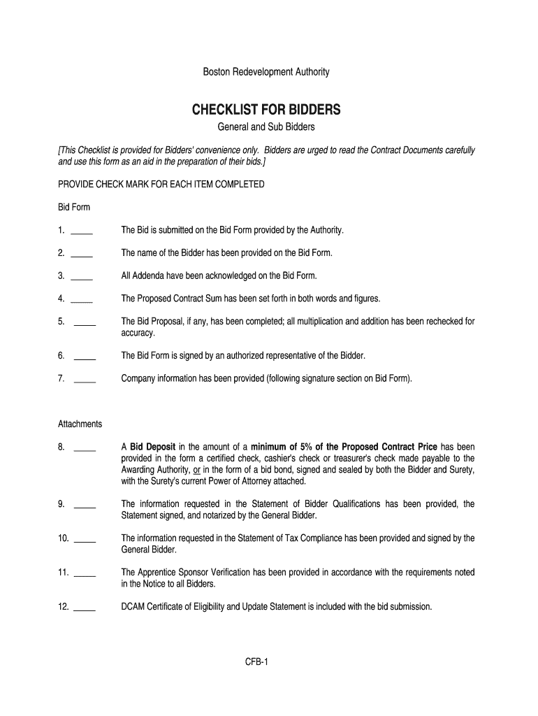 Fillable Online General and Sub Bidders Fill Online, Printable ...