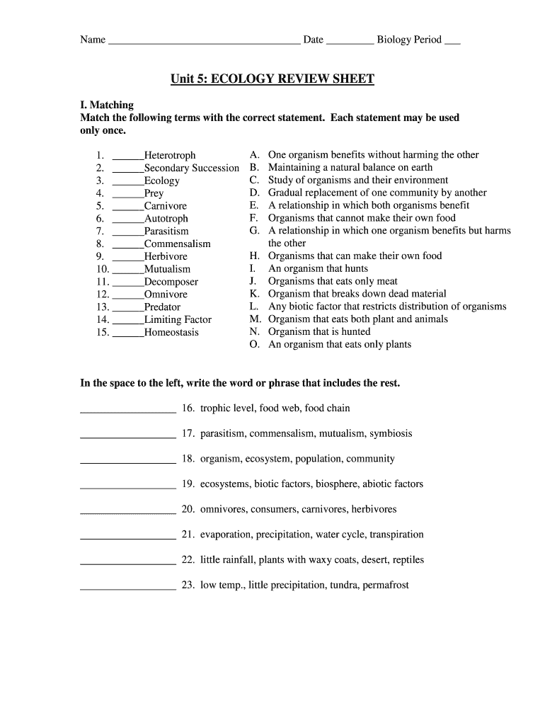Ecology Review Sheet Answer Key - Fill Online, Printable, Fillable ...
