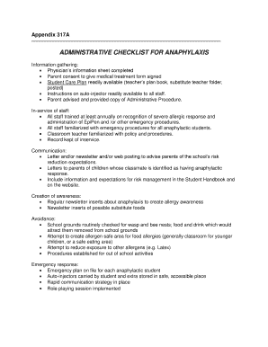 Fillable Online administrative checklist for anaphylaxis - Golden Hills ...