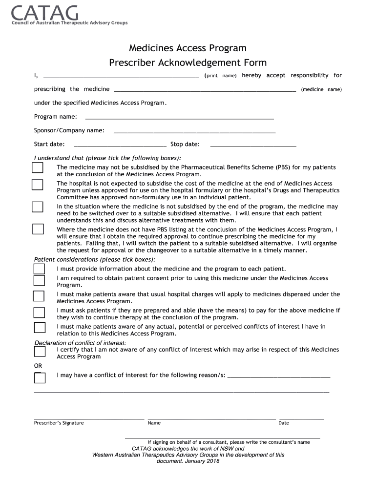 Fillable Online NSW TAG Medicines Access Program Prescriber ...