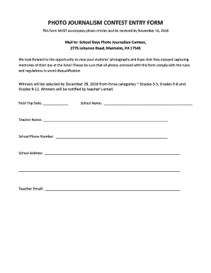 Fillable Online PHOTO JOURNALISM CONTEST ENTRY FORM Fax Email Print ...