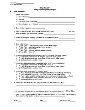 Fillable Online SUMP PUMP INSPECTION REPORT Fax Email Print - pdfFiller