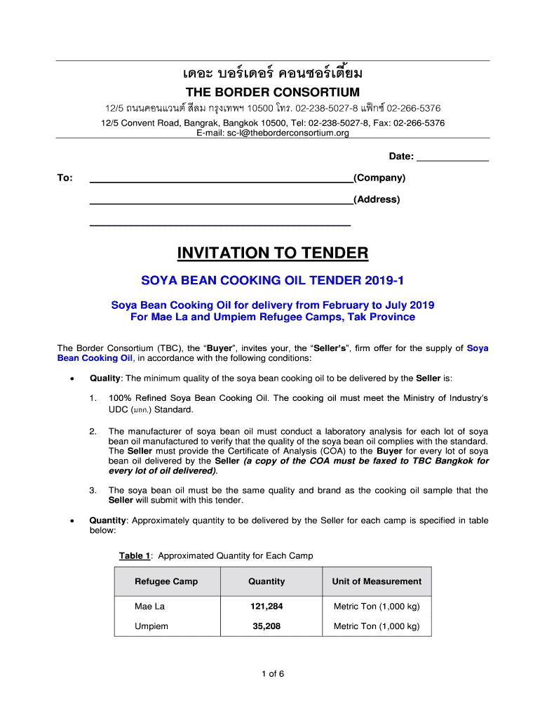 Fillable Online SOYA BEAN COOKING OIL TENDER 2019-1 ...