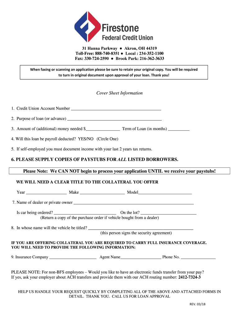 Fillable Online Firestone Federal Credit Union Loan Application ...