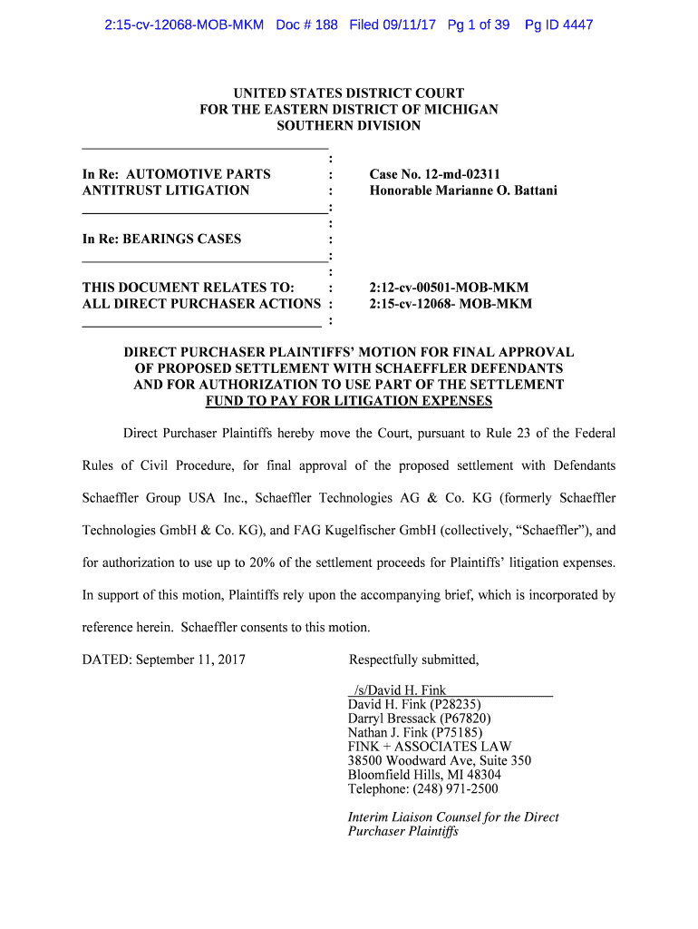 Fillable Online Direct Purchaser Plaintiffs' Motion for Final Approval ...
