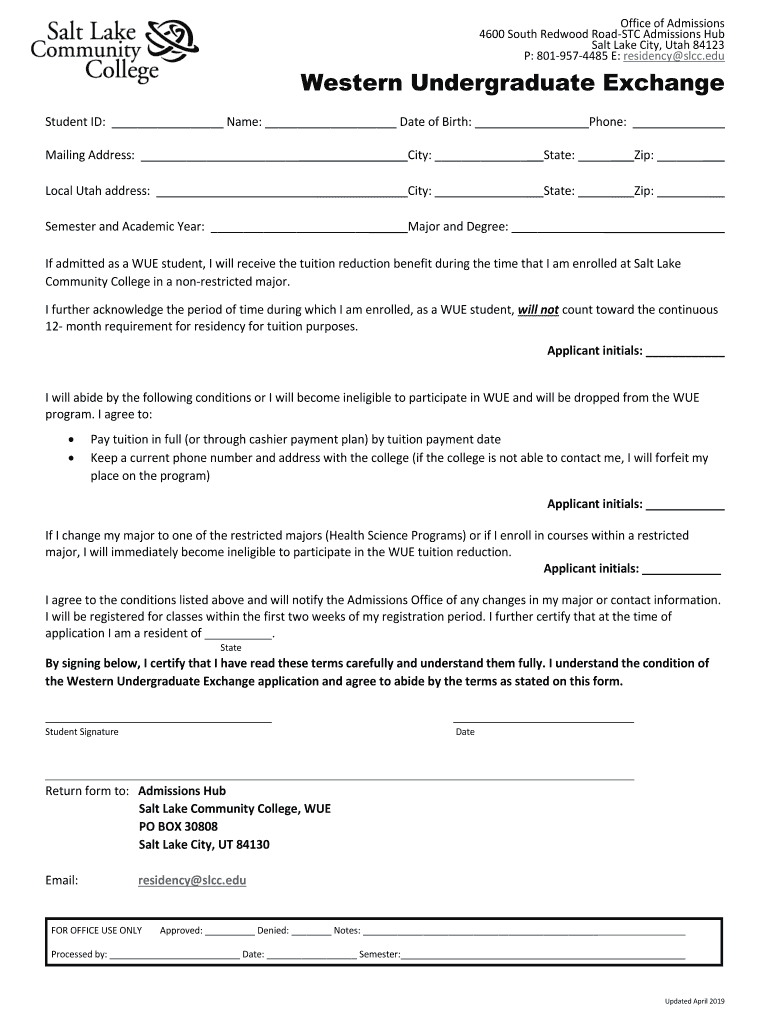Fillable Online Western Undergraduate Exchange - SLCC Fax Email Print ...