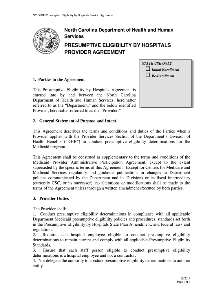 Fillable Online This Hospital Presumptive Eligibility Agreement is ...