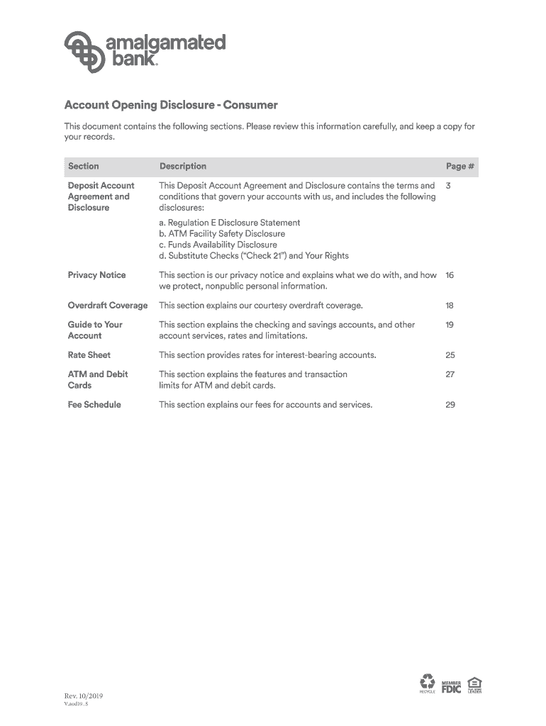 Fillable Online Account Opening Disclosure - Consumer - Amalgamated ...