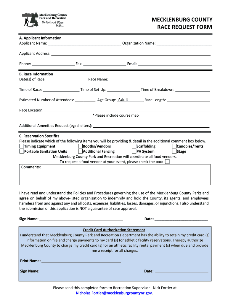 Fillable Online MECKLENBURG COUNTY RACE REQUEST FORM - mecknc.gov Fax Email Print - pdfFiller
